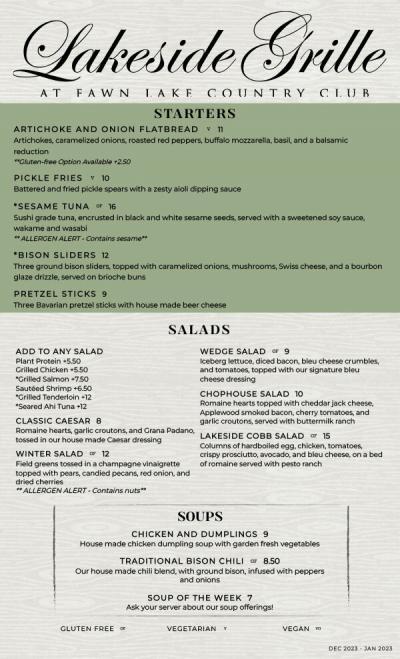 Menus - Fawn Lake Country Club