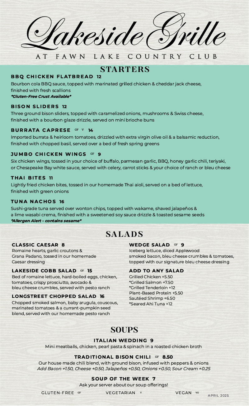 Menus - Fawn Lake Country Club